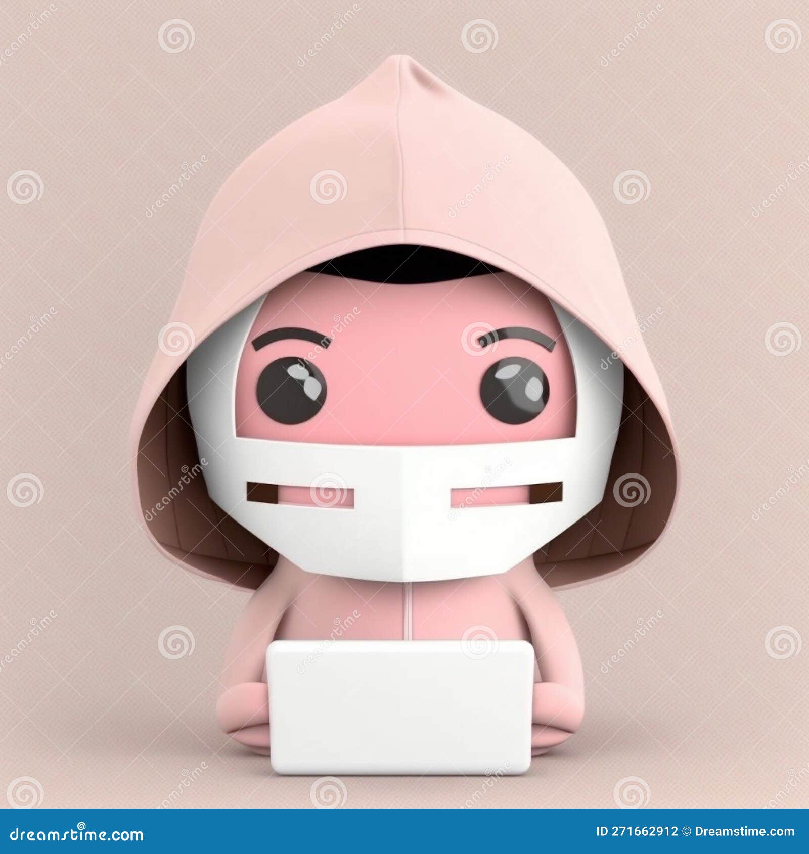Cute Anonymous Hacker with Hoodie Using Computer Laptop. Concept of ...