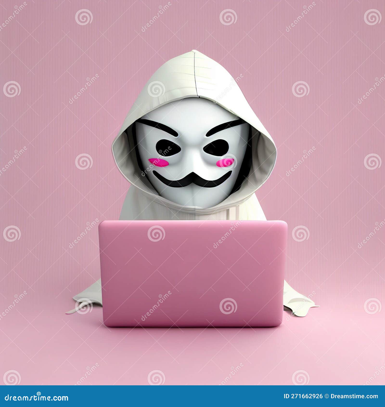 Cute Anonymous Hacker with Hoodie Using Computer Laptop. Concept of ...