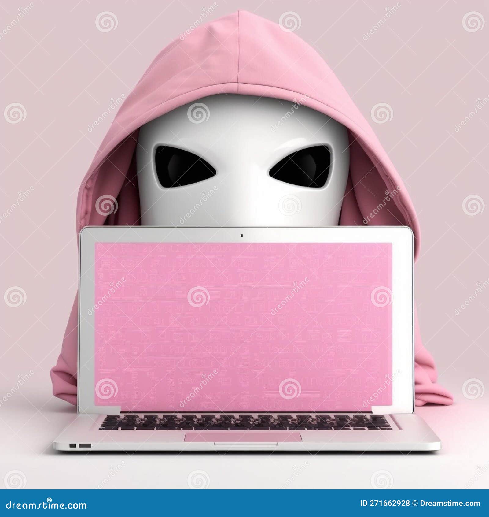 Cute Anonymous Hacker with Hoodie Using Computer Laptop. Concept of ...