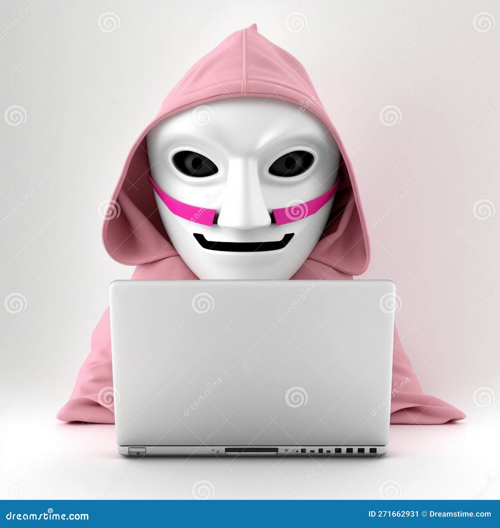 Cute Anonymous Hacker with Hoodie Using Computer Laptop. Concept of ...