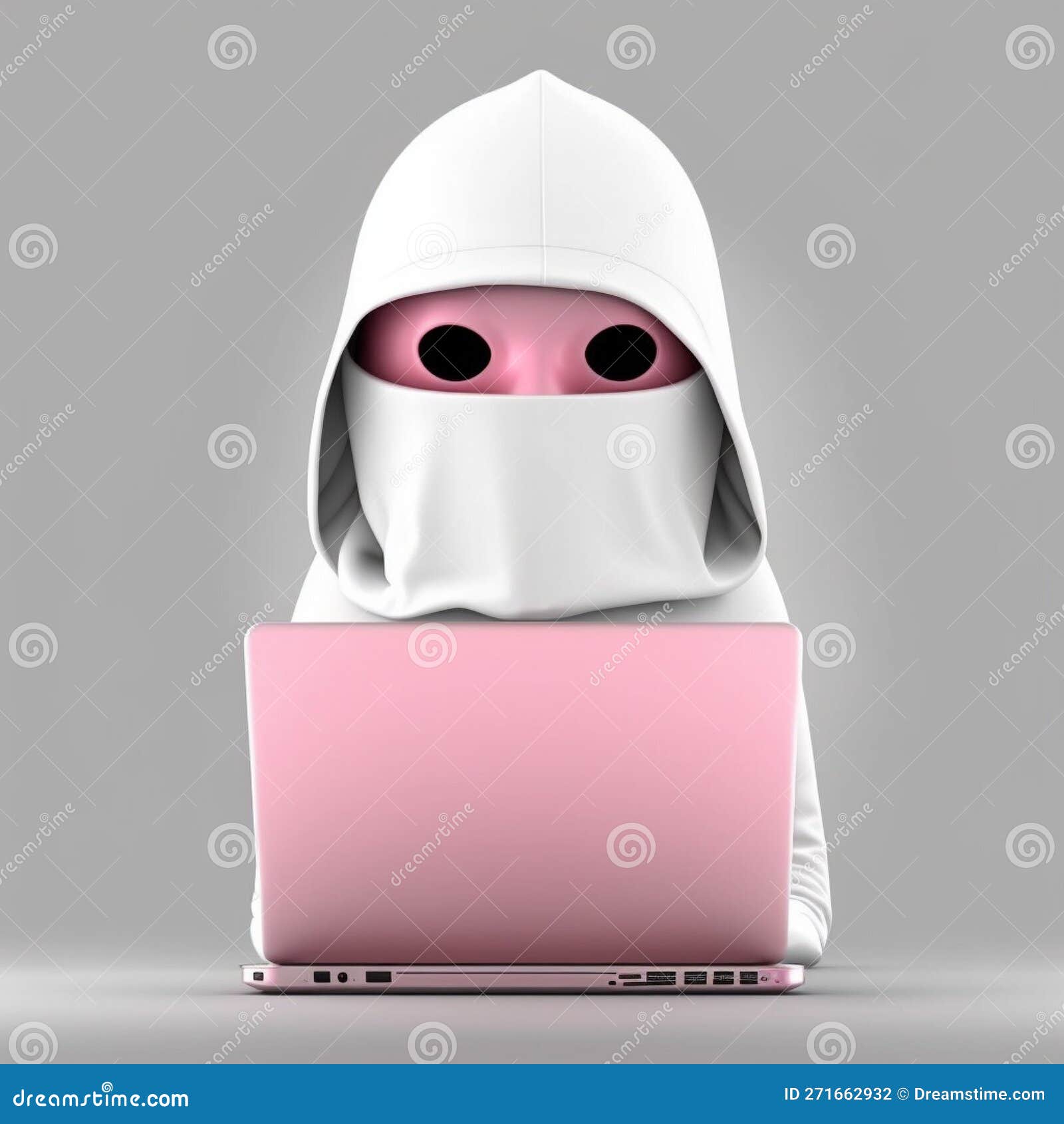 Cute Anonymous Hacker with Hoodie Using Computer Laptop. Concept of ...