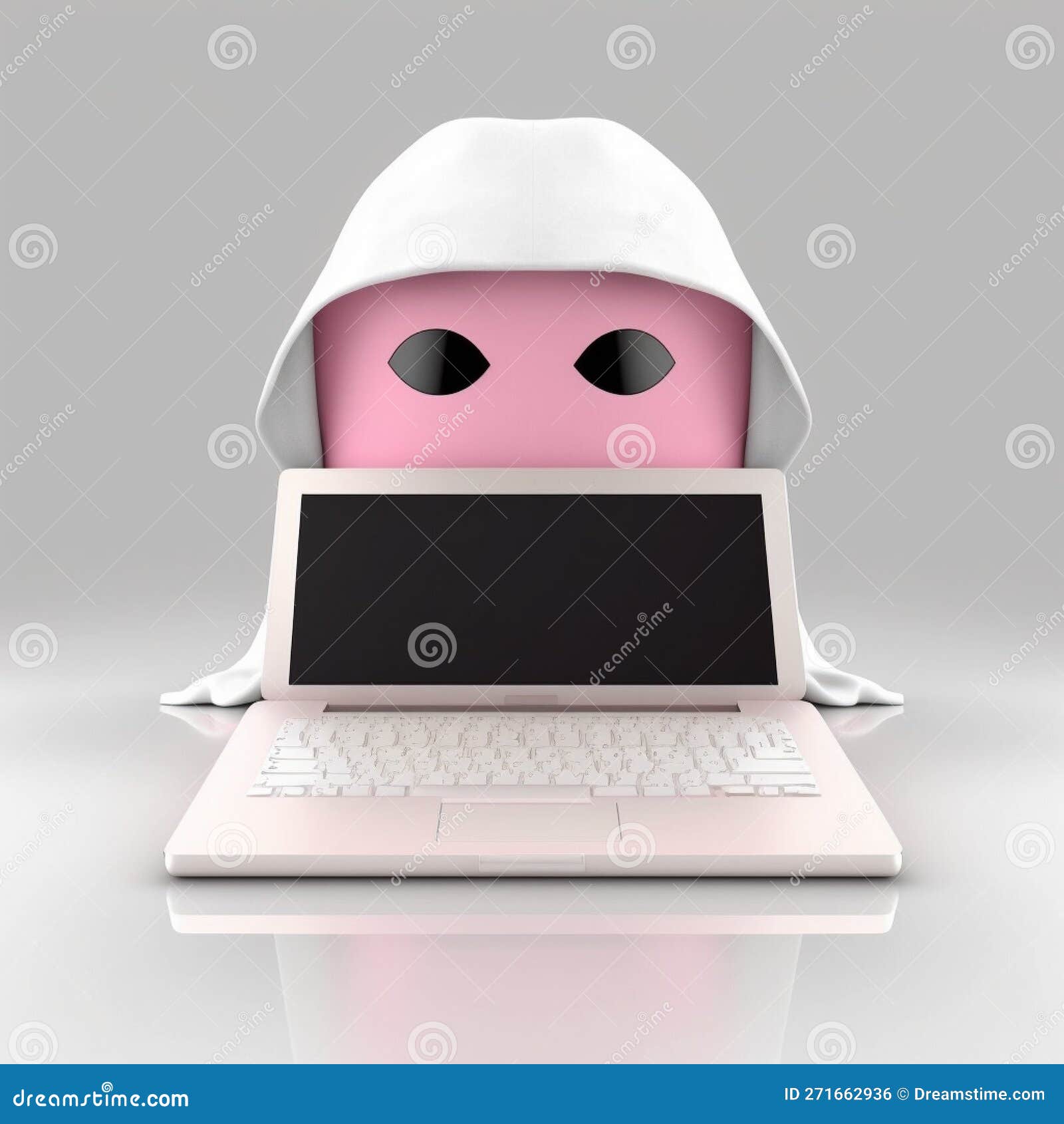 Cute Anonymous Hacker with Hoodie Using Computer Laptop. Concept of ...
