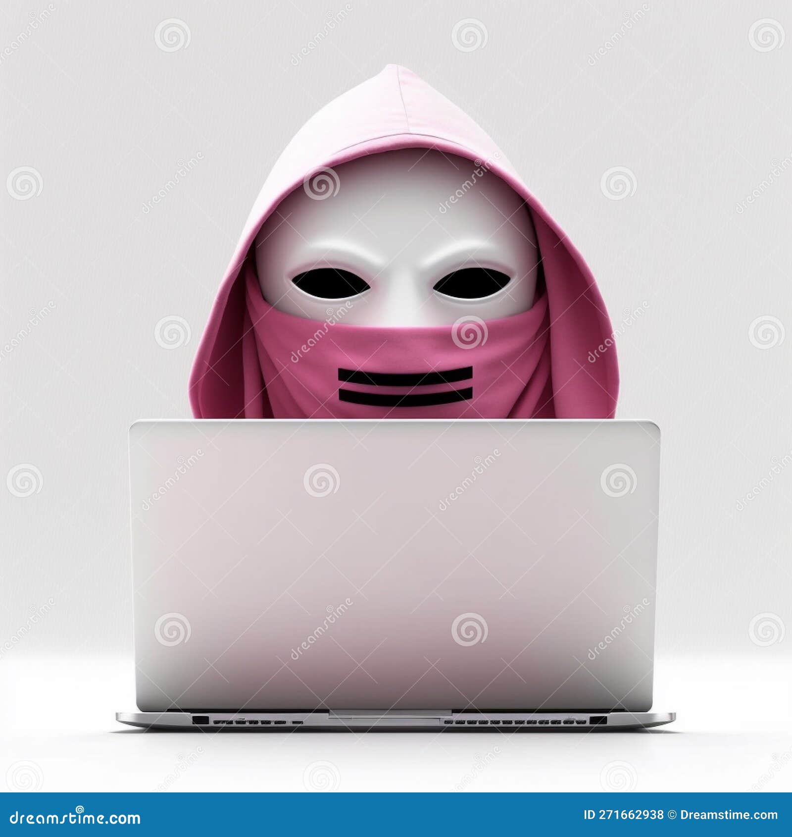 Cute Anonymous Hacker with Hoodie Using Computer Laptop. Concept of ...