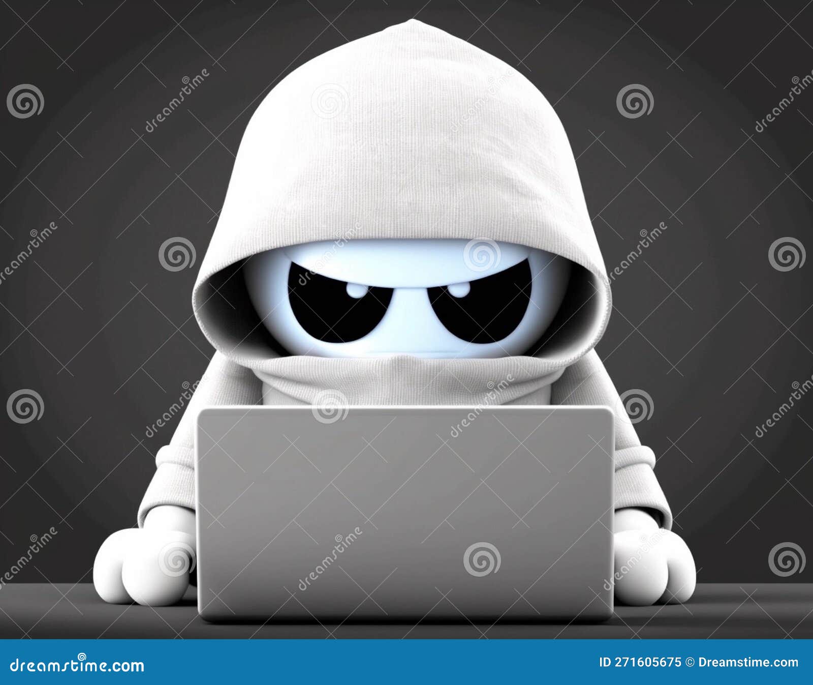 Cute Anonymous Hacker with White Hoodie Using Computer Laptop. Concept ...