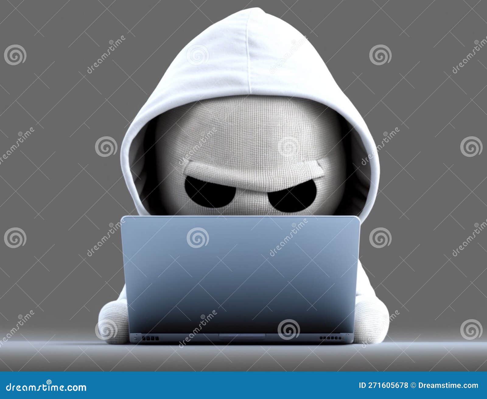 Cute Anonymous Hacker with White Hoodie Using Computer Laptop. Concept ...
