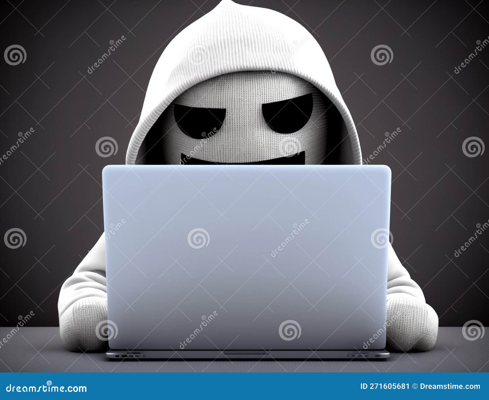 Cute Anonymous Hacker with White Hoodie Using Computer Laptop. Concept ...