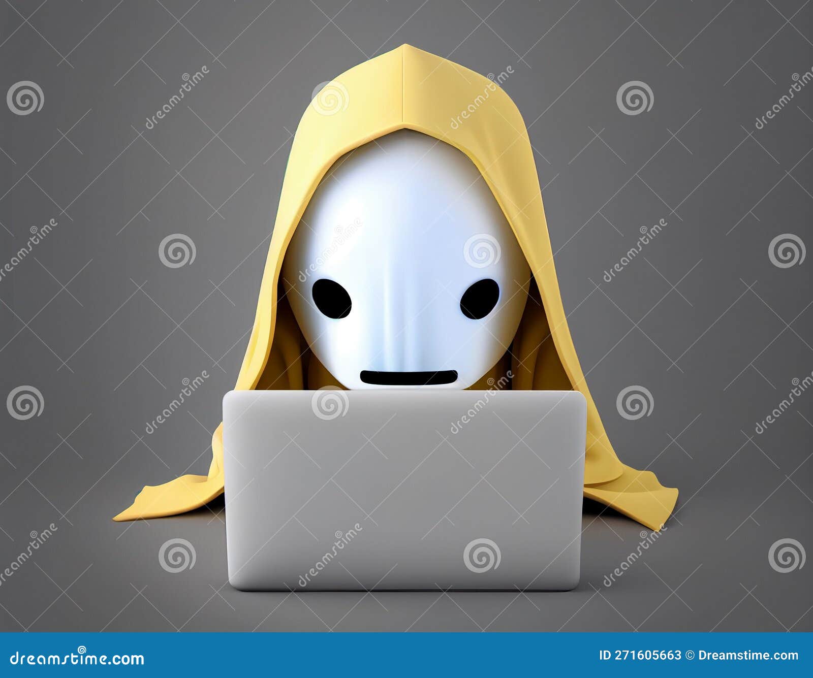 Cute Anonymous Hacker with Yellow Hoodie Using Computer Laptop. Concept ...