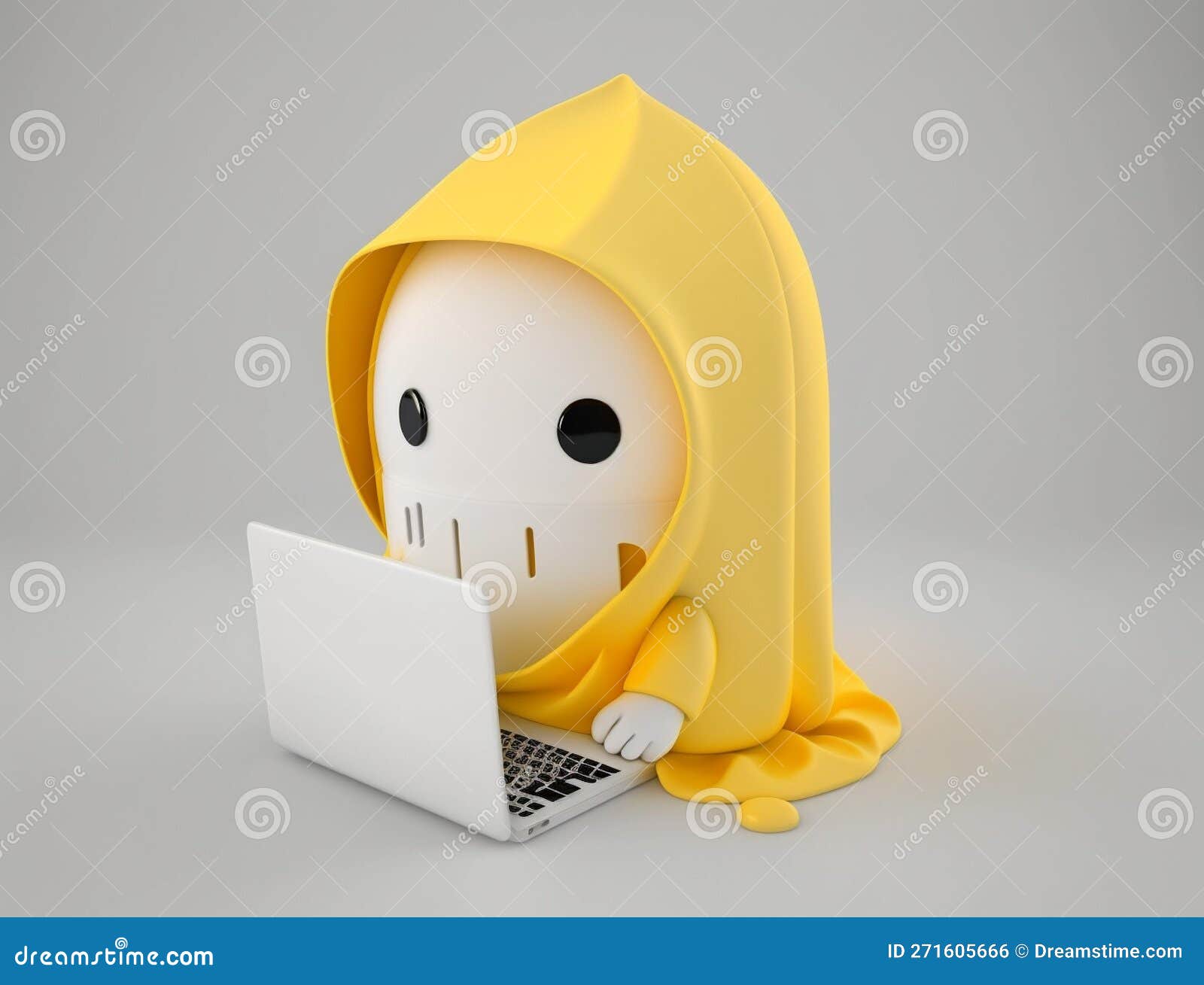Cute Anonymous Hacker with Yellow Hoodie Using Computer Laptop. Concept ...