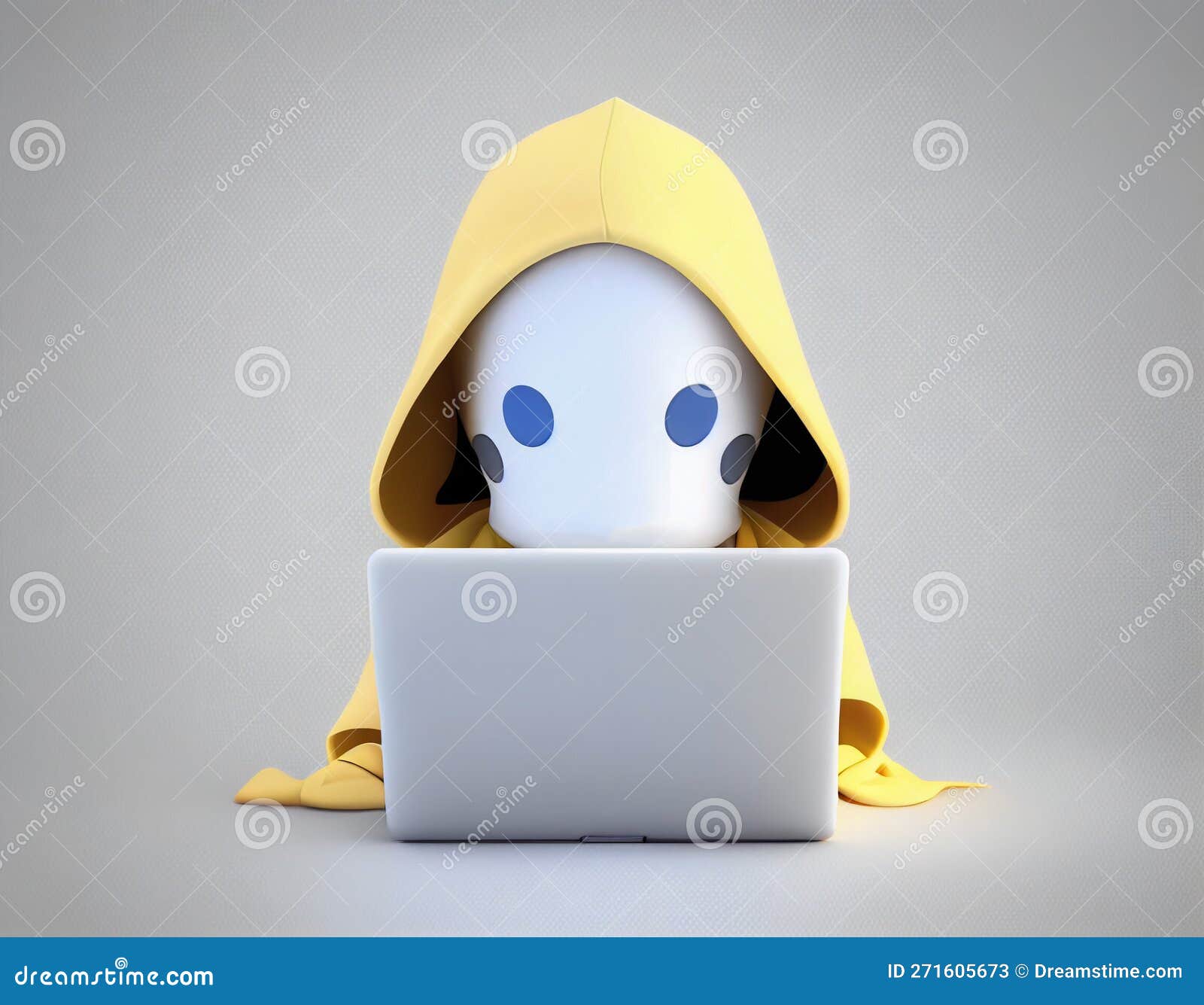 Cute Anonymous Hacker with Yellow Hoodie Using Computer Laptop. Concept ...