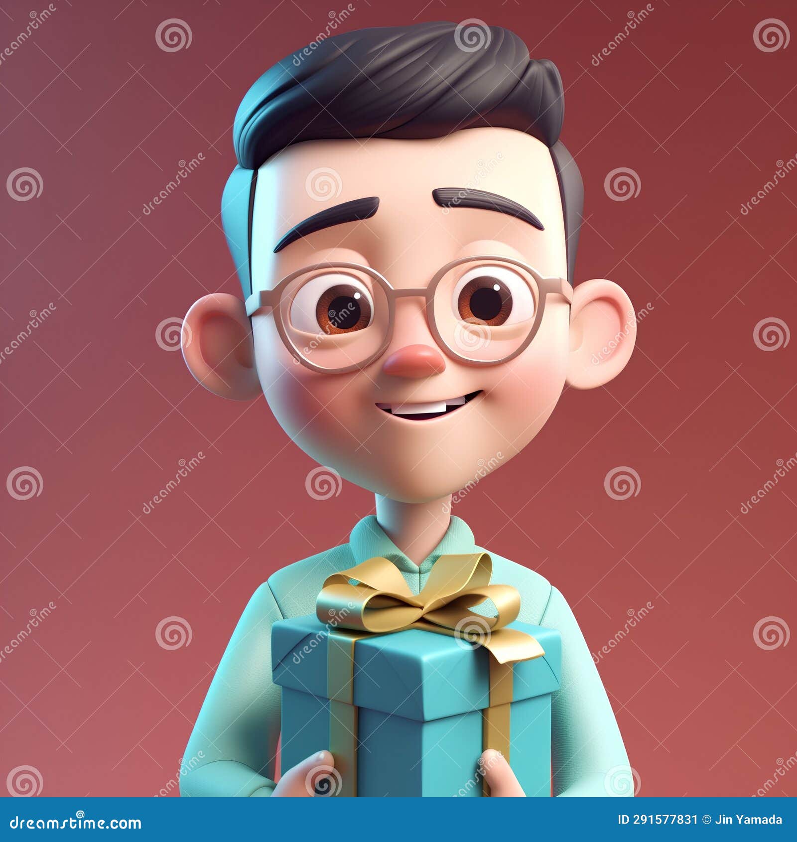 3d Illustration of a Cute Boy with a Gift in His Hands Stock ...