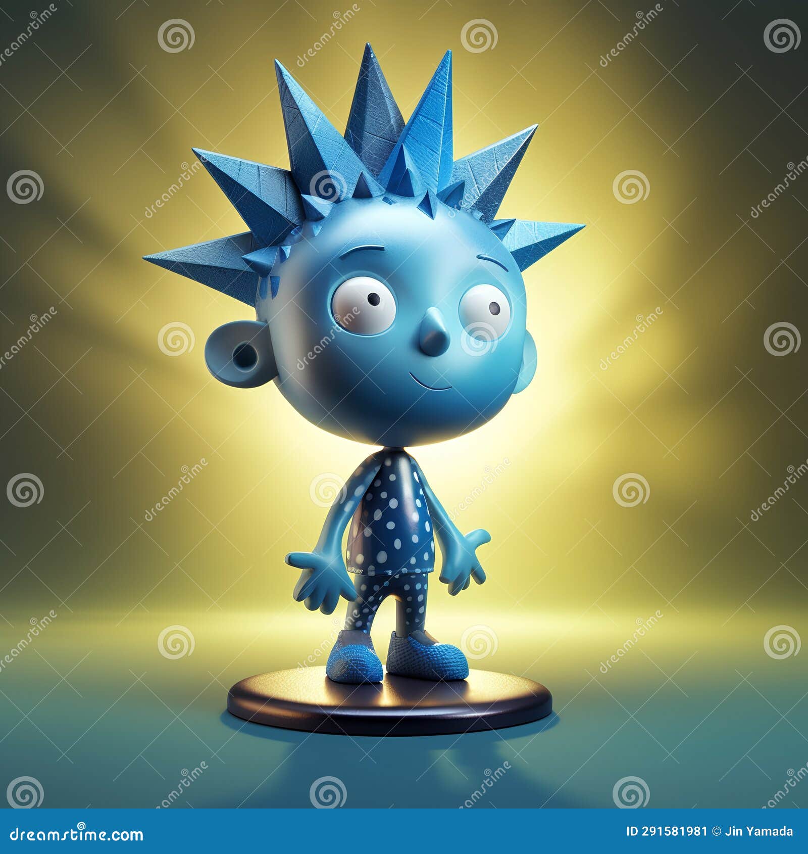 3D Illustration of a Cute Cartoon Figure in Blue and Yellow Background ...