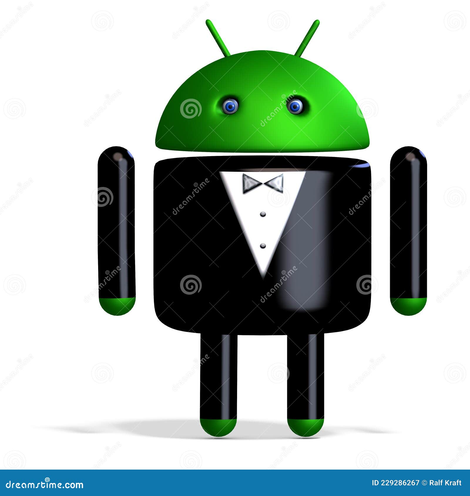 3D-illustration of a Cute and Funny Cartoon Android in Tuxedo. Isolated ...