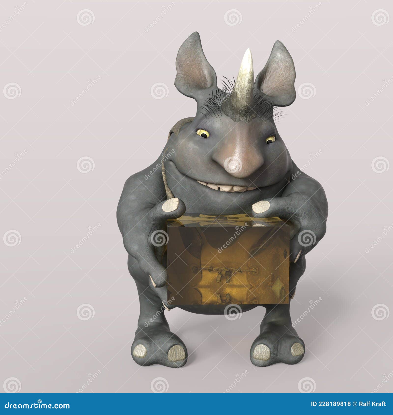 3D-illustration of a Cute and Funny Cartoon Kobold, Presenting a Gift ...