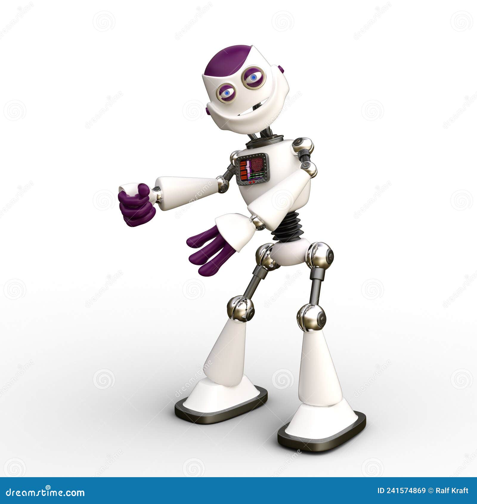 3D-illustration of a Cute and Funny Cartoon Robot. Isolated Rendering ...