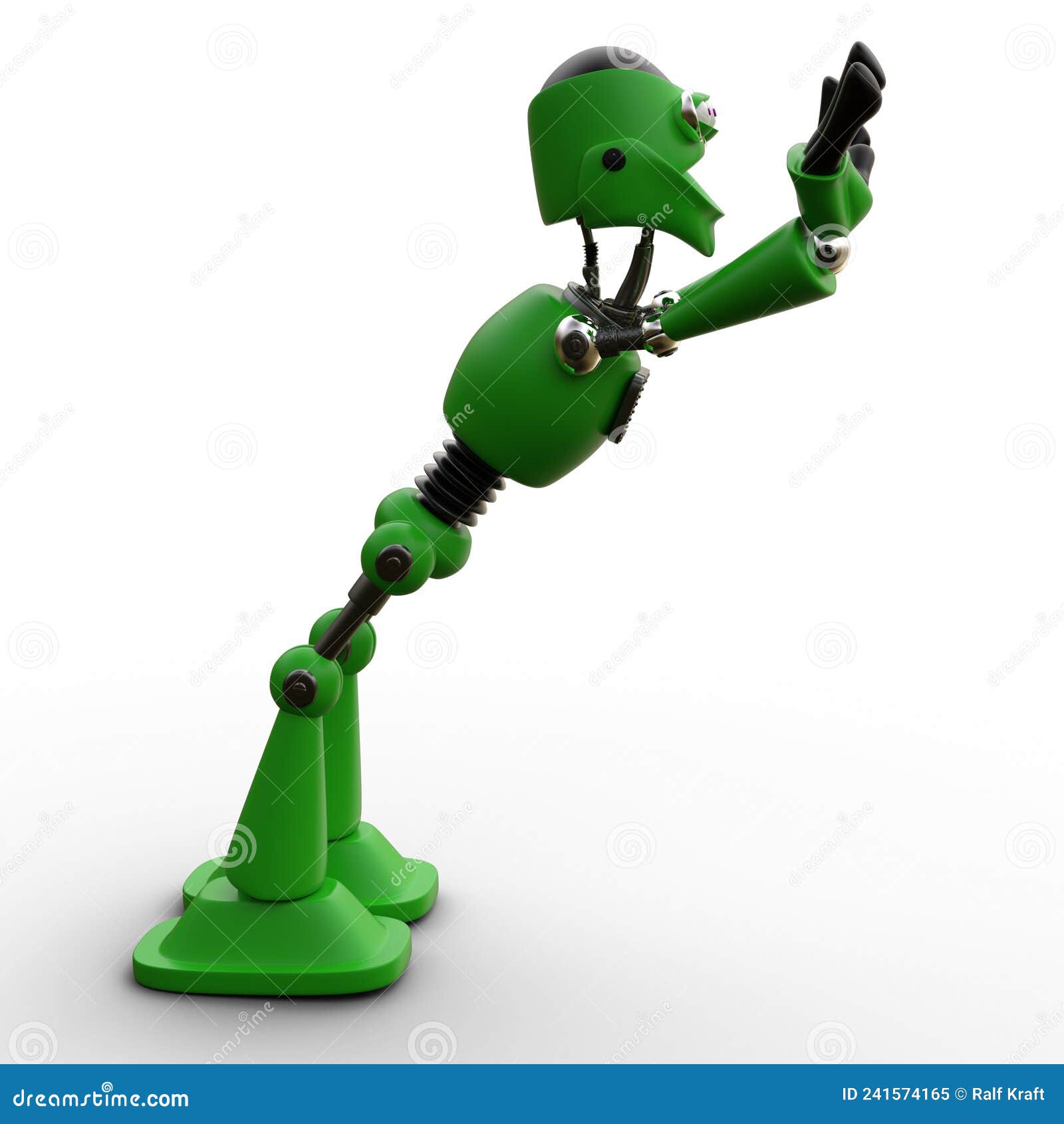 3D-illustration of a Cute and Funny Pushing Cartoon Robot. Isolated ...