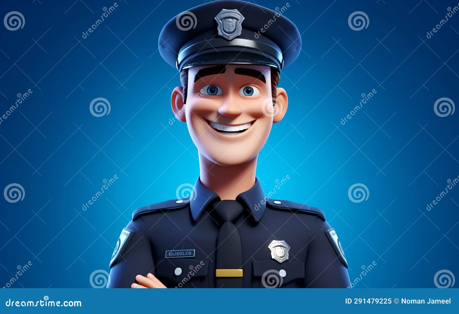 3D Illustration of a Cute Policeman with a Smile on His Face Stock ...