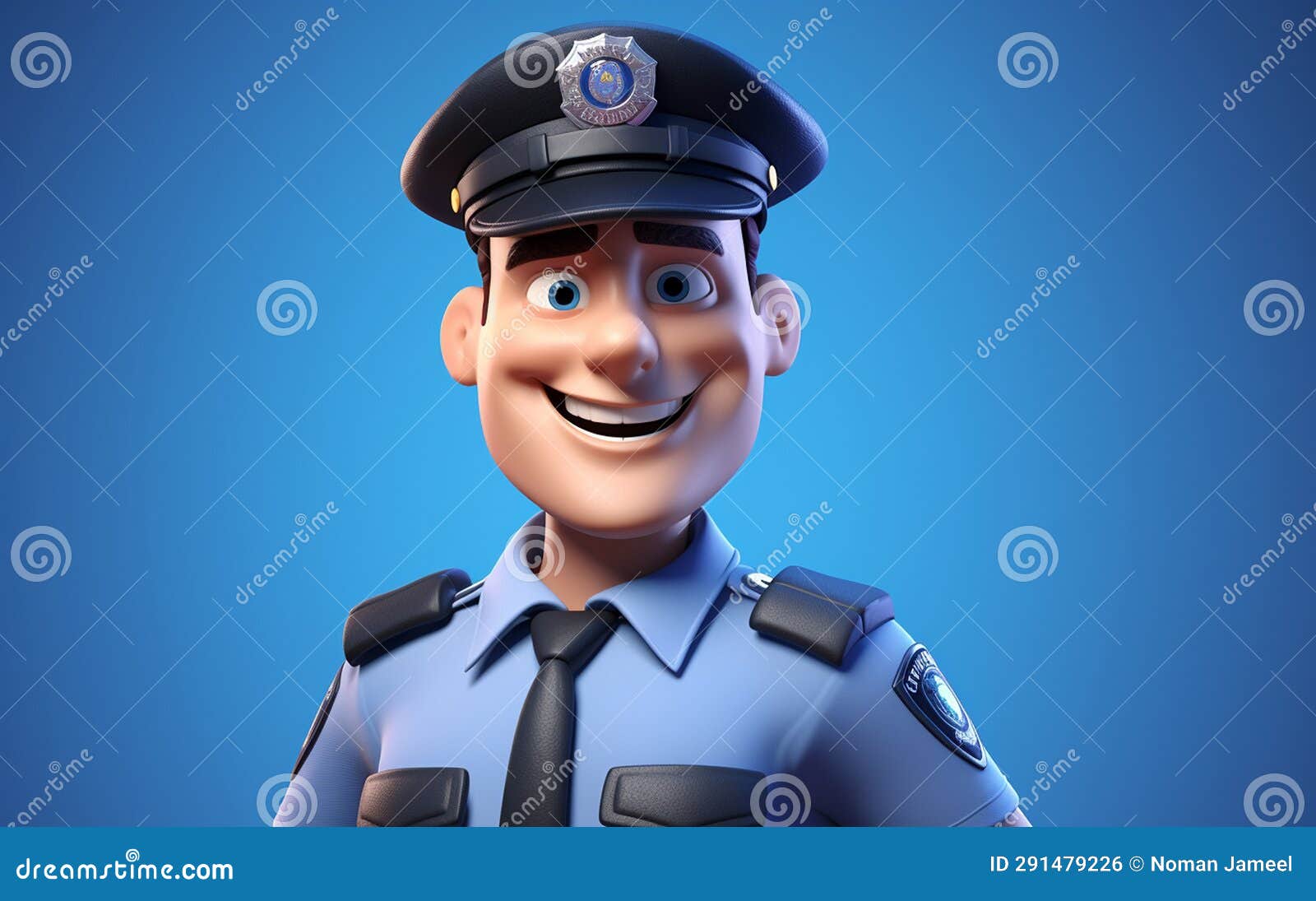 3D Illustration of a Cute Policeman with a Smile on His Face Stock ...