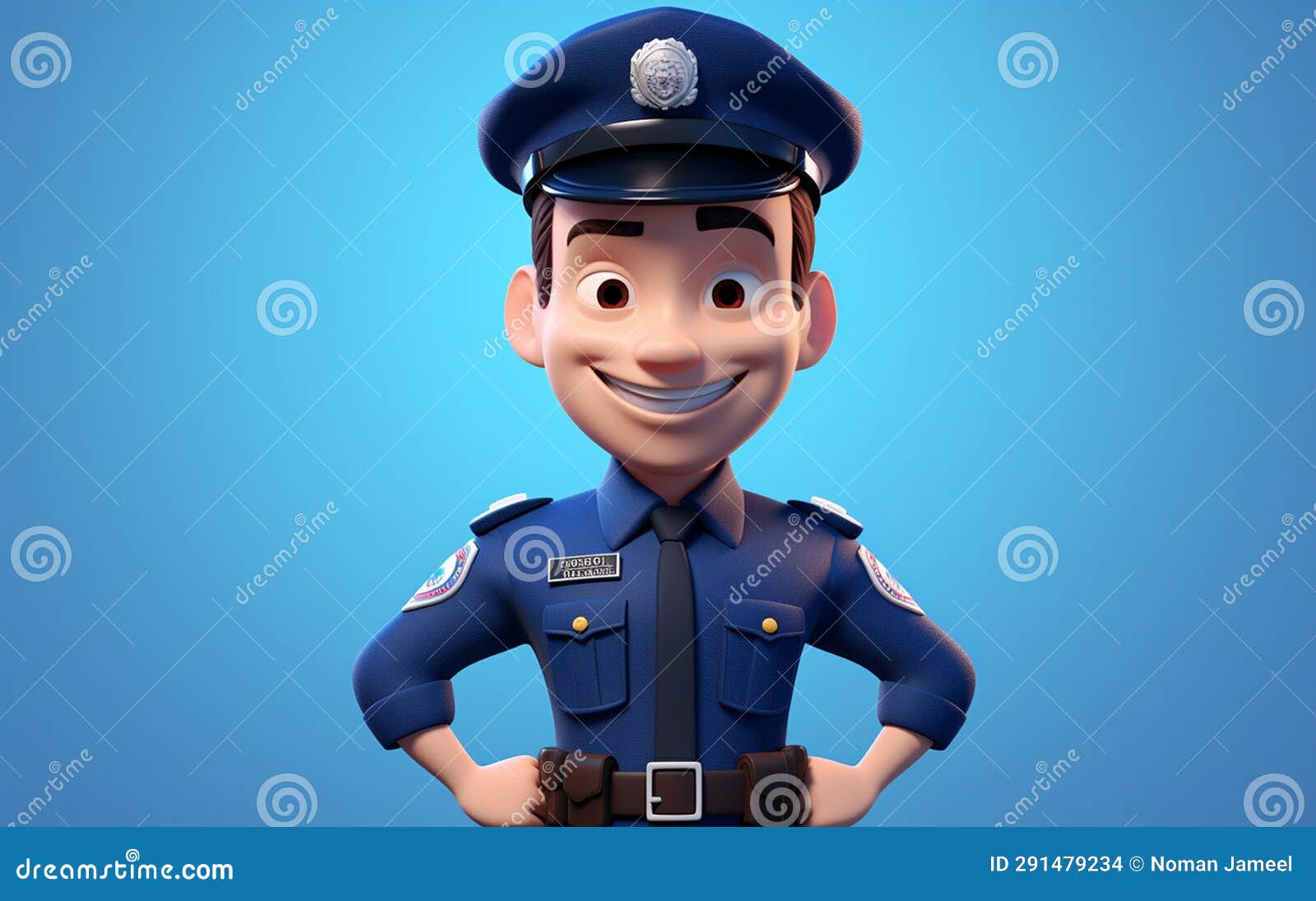 3D Illustration of a Cute Policeman with a Smile on His Face Stock ...
