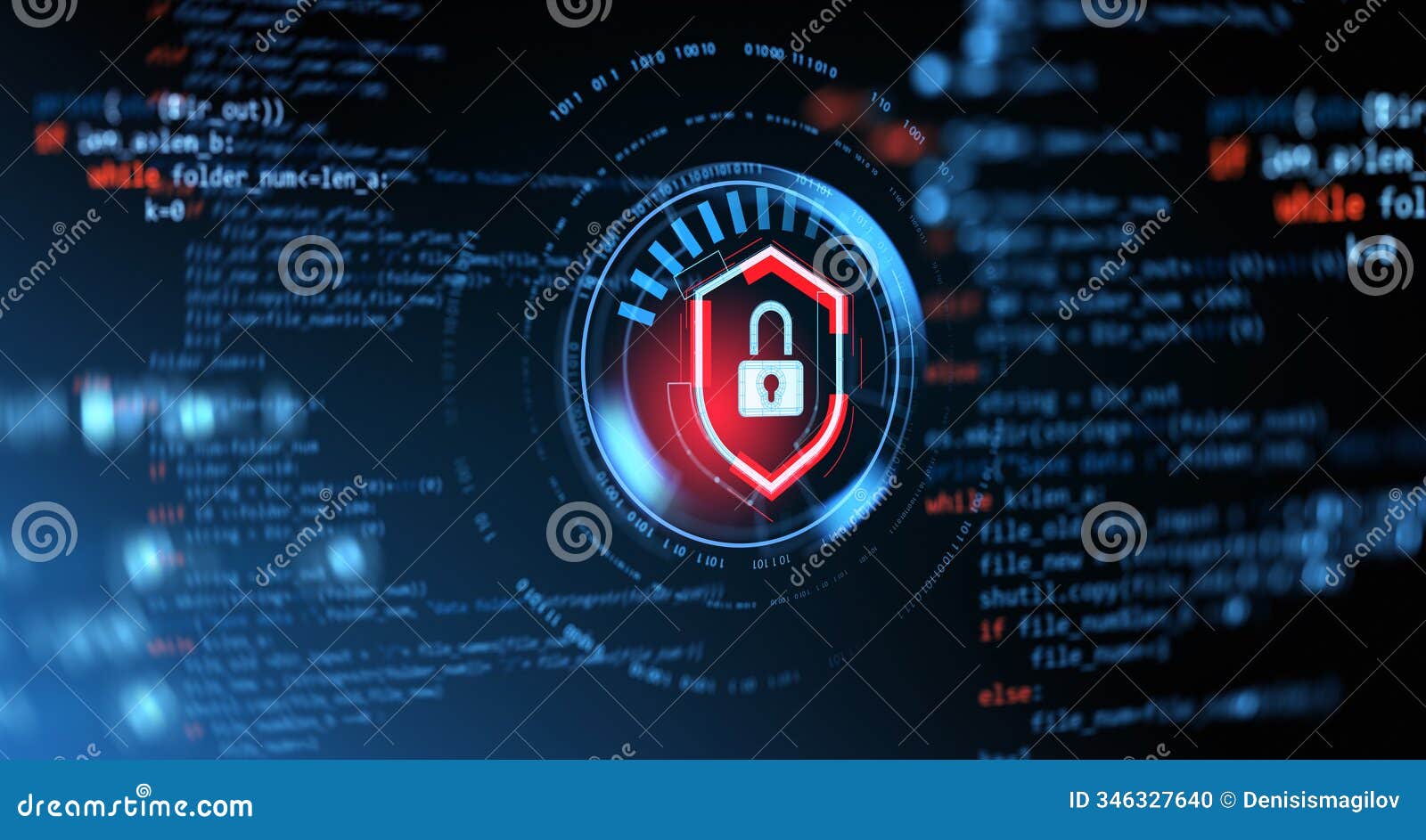3D Illustration of Cybersecurity Protection Symbol with Code Background ...