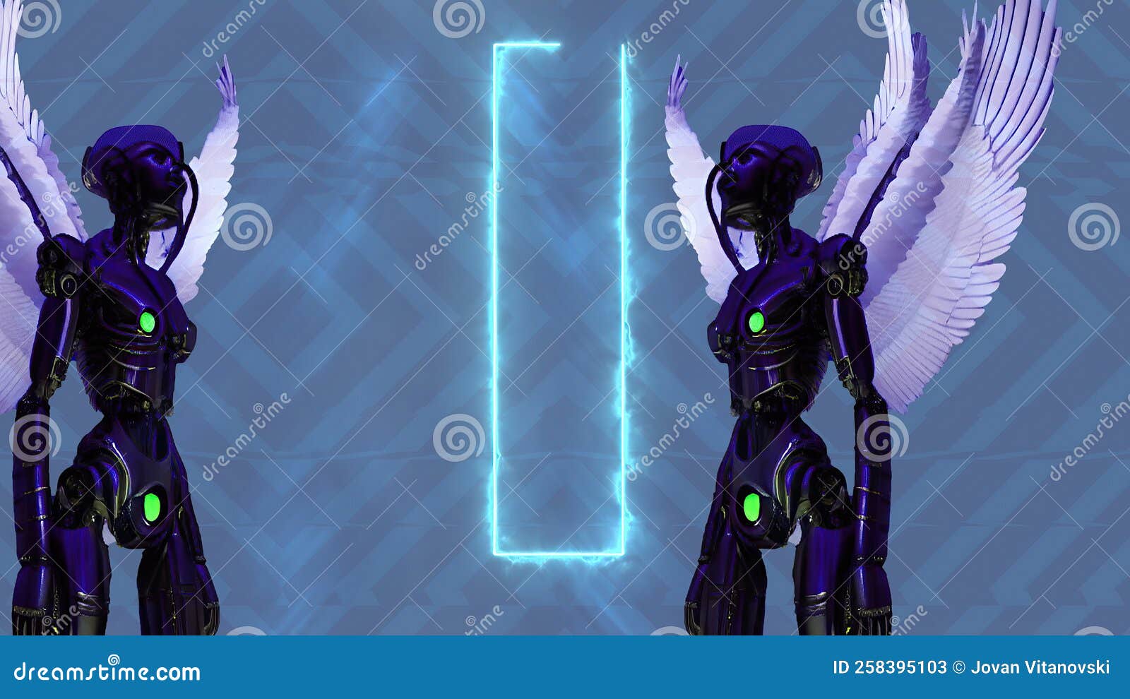 Cyborg Angel of Death Flapping with Wings Stock Illustration ...