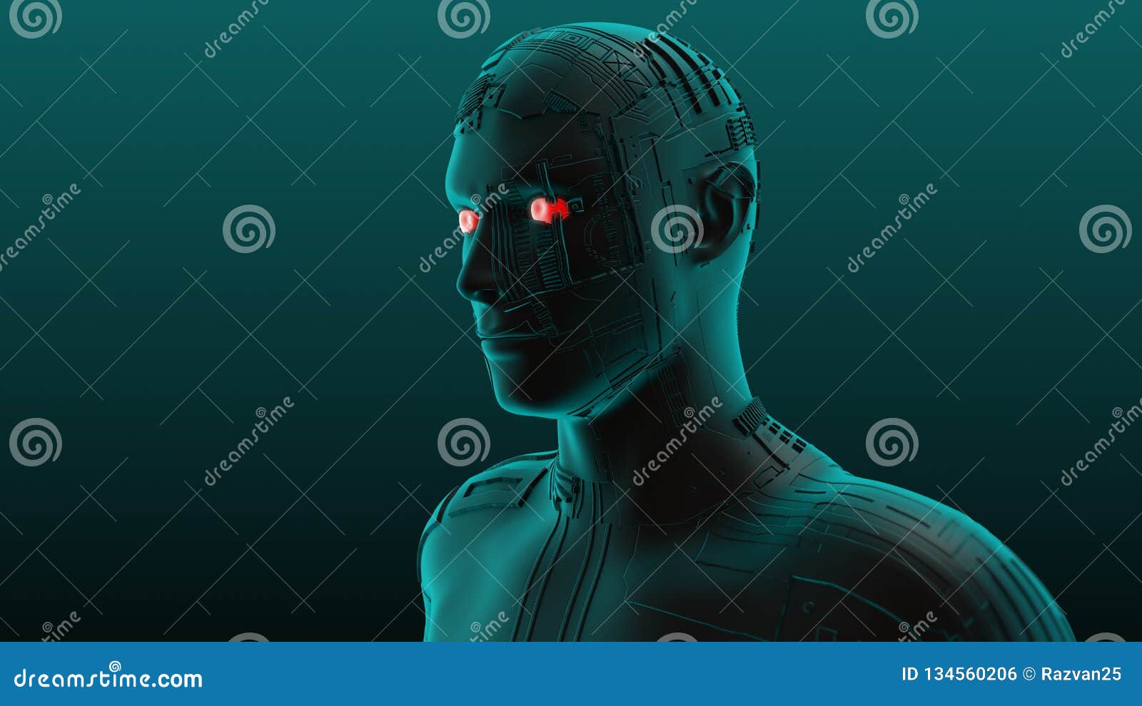 3D Illustration of a Cyborg Male Stock Illustration - Illustration of ...