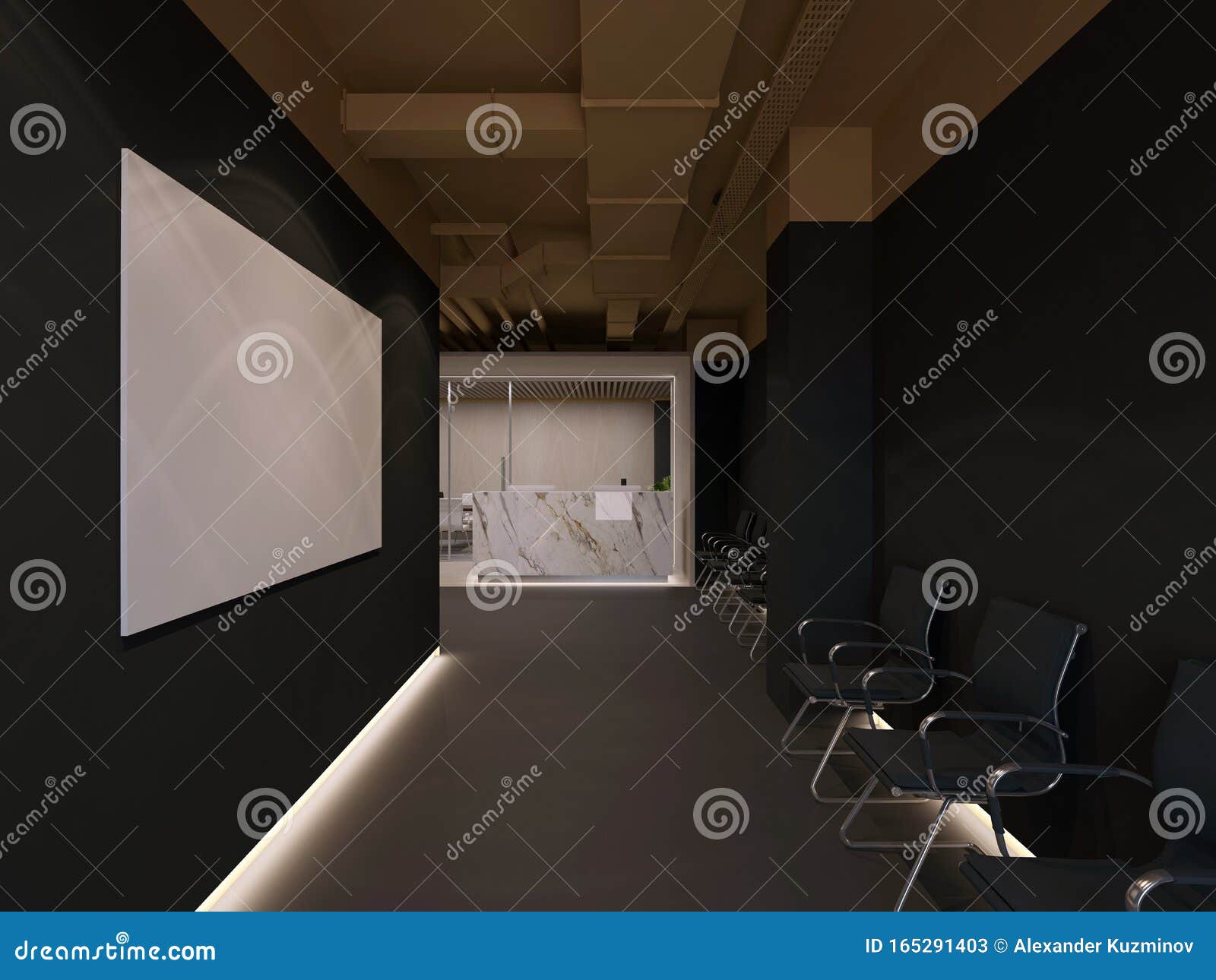 3d Illustration Dark Office and Marble Reception Desk Stock ...