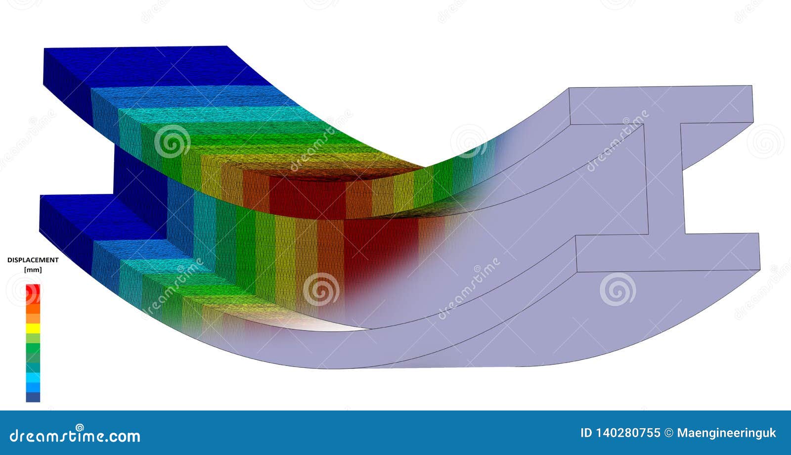 3D Illustration. Deflection Plot and CAD Model Blend of an I Beam in ...