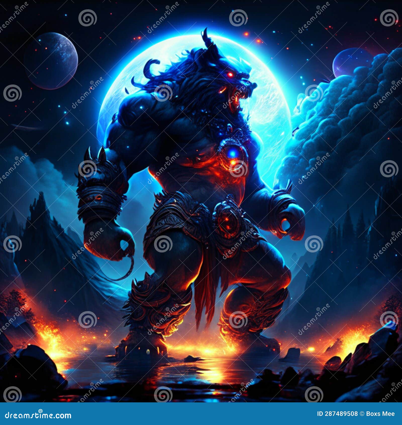 3d Illustration of a Demon in Front of the Full Moon. Generative AI ...