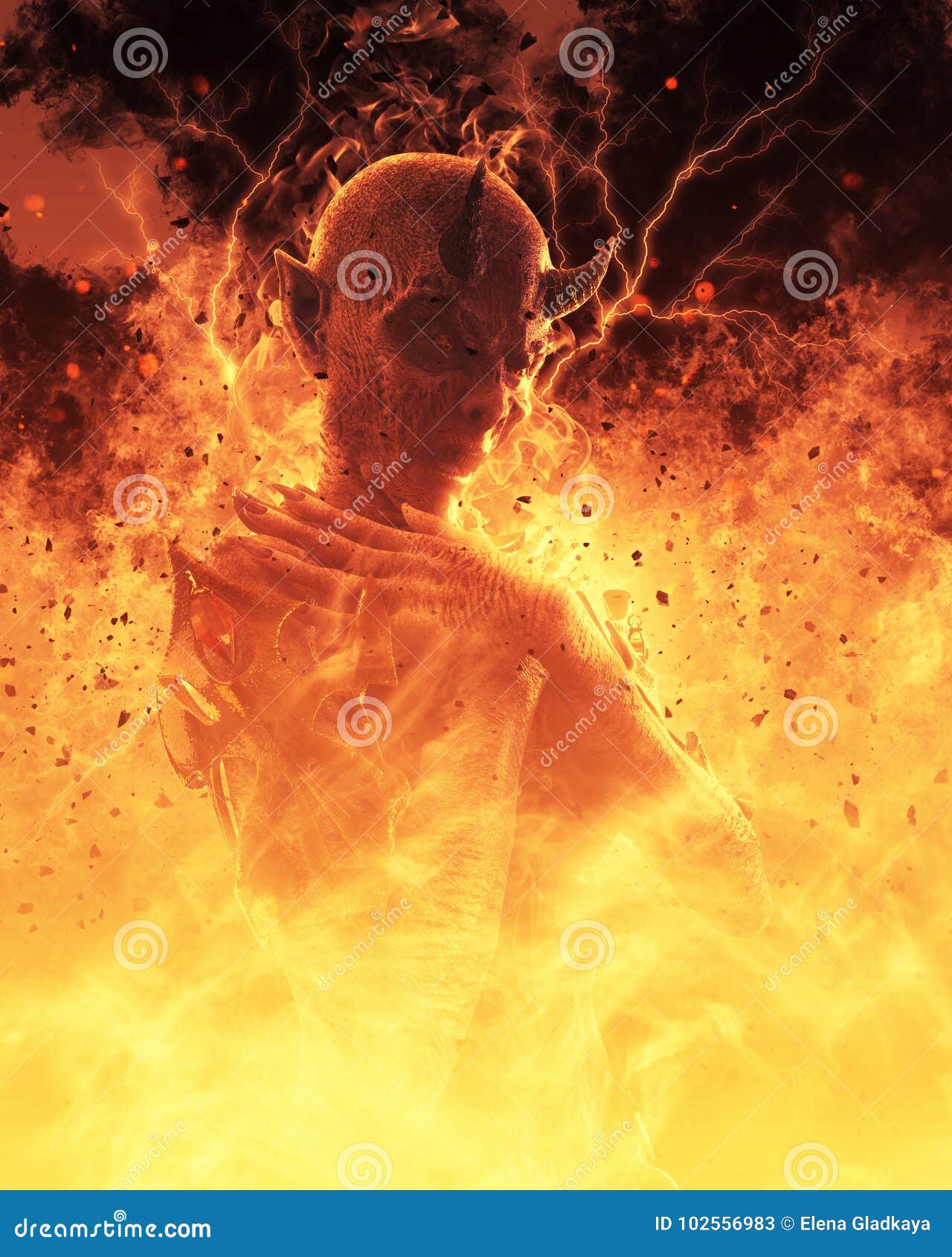 3D Illustration Demon Woman Burns in a Hellfire Stock Illustration ...