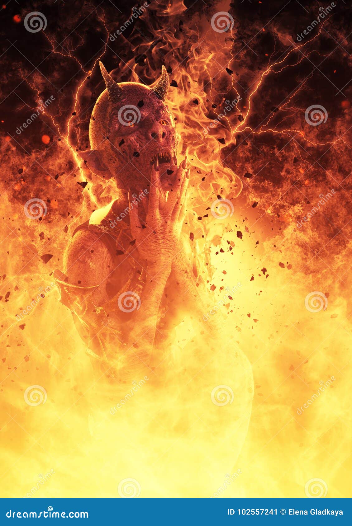 3D Illustration Demon Woman Burns in a Hellfire Stock Illustration ...
