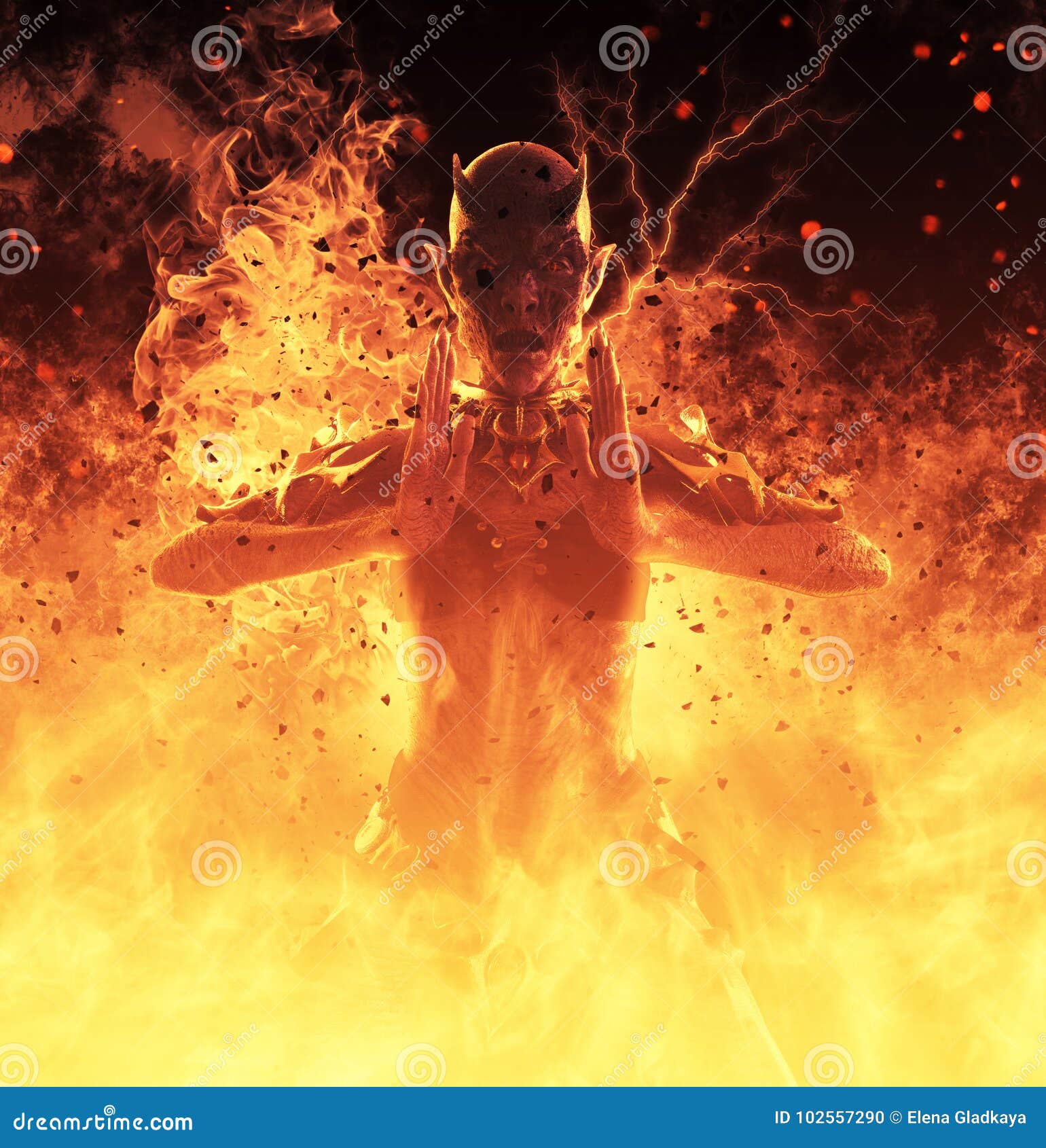 3D Illustration Demon Woman Burns in a Hellfire Stock Illustration ...