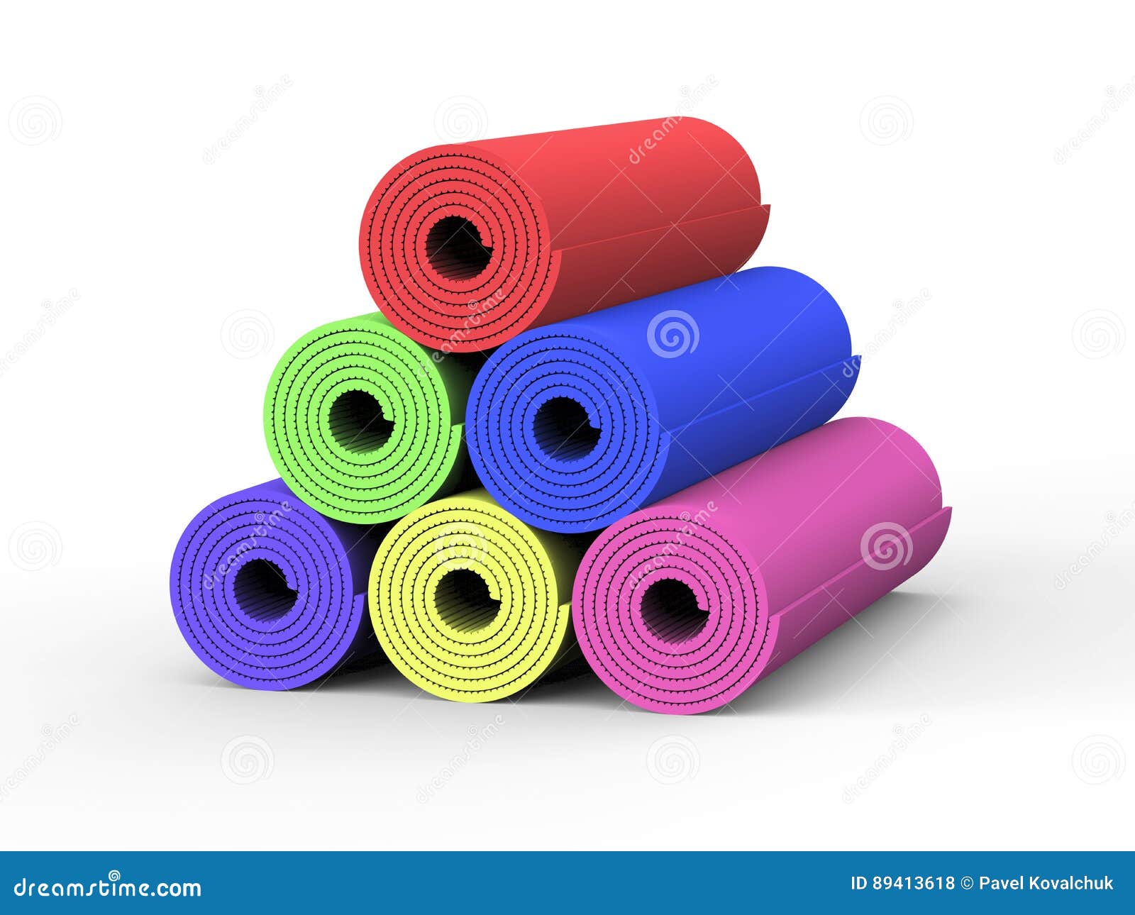 3D Illustration Different Colors Yoga Mat Stock Illustration ...