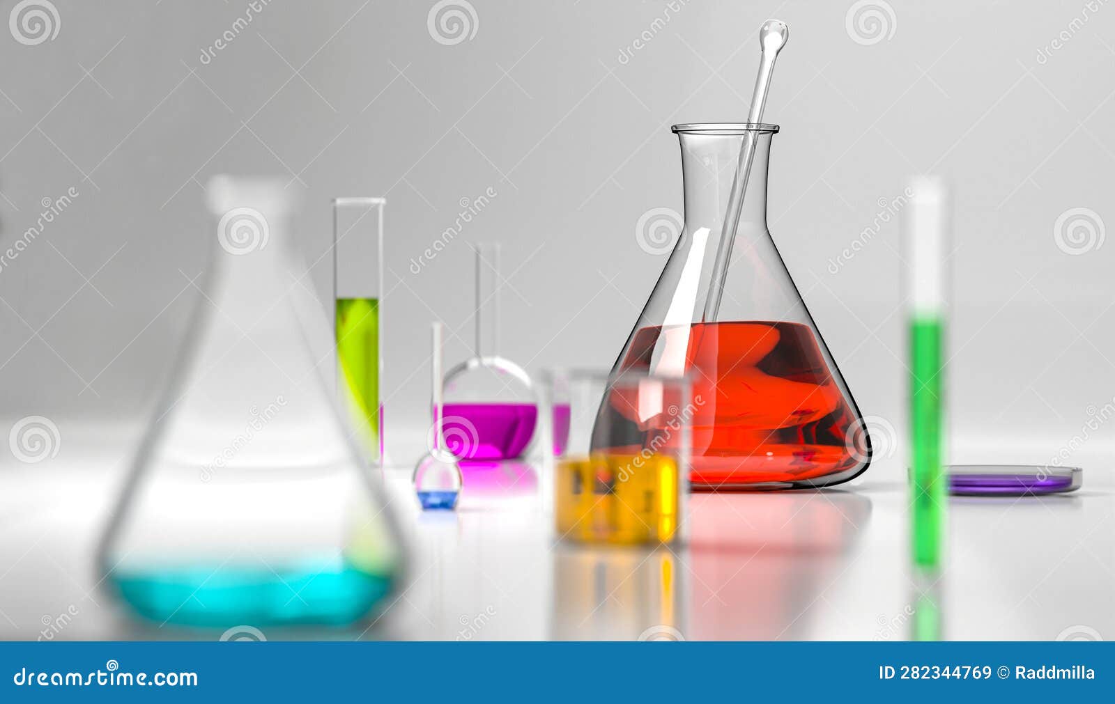 Laboratory Containers With Different Colored Liquid. Biological ...