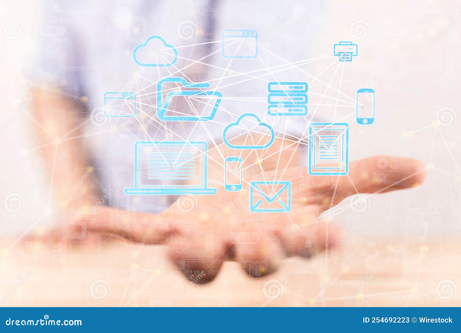 3D Illustration of Different Tech Connections on a Hand Stock Image ...