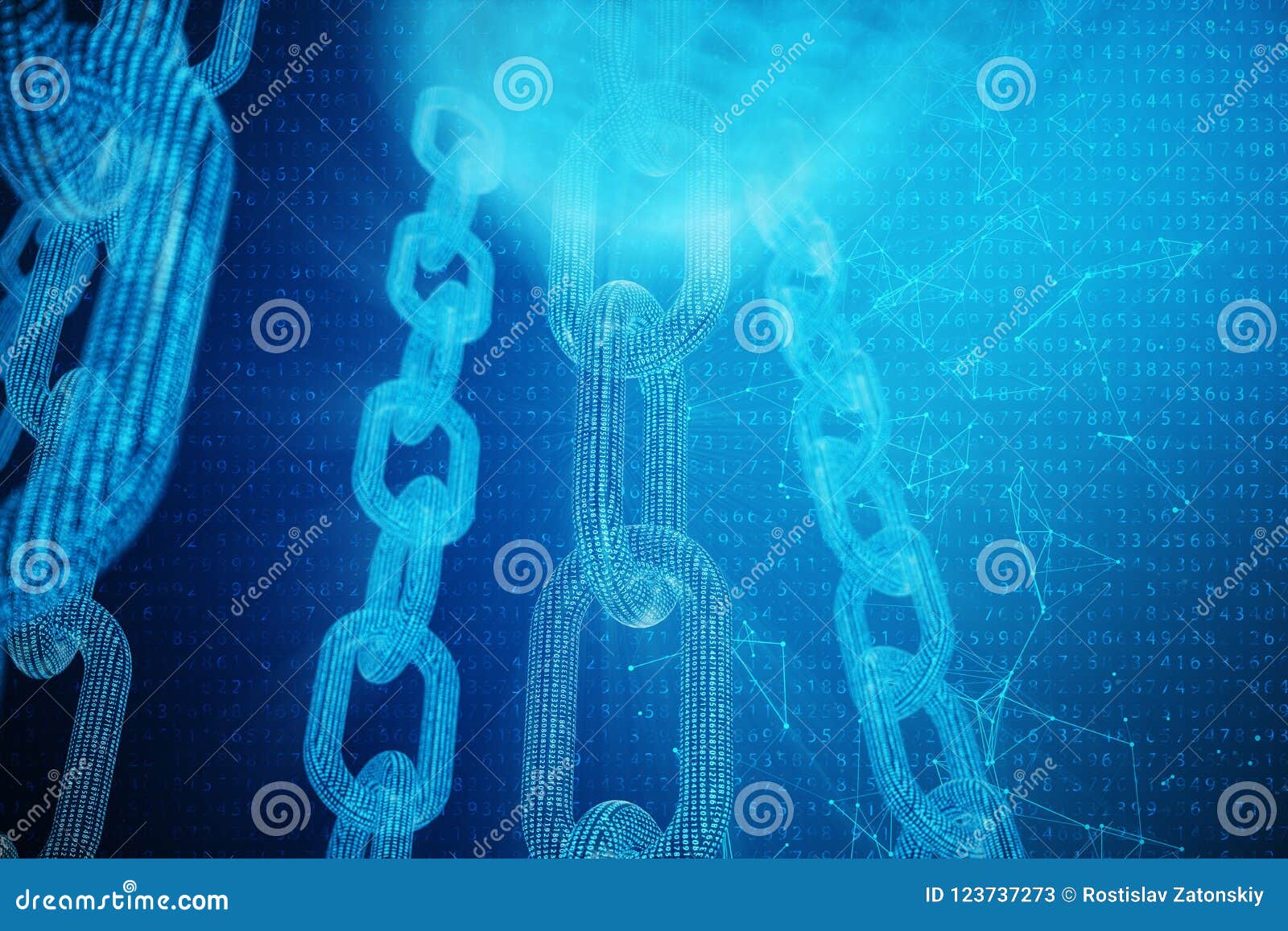 3D Illustration Digital Block Chain Code. Low Polygonal Grid of ...