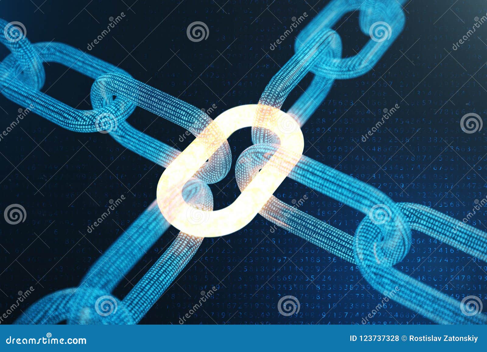 3D Illustration Digital Block Chain Code. Low Polygonal Grid of ...