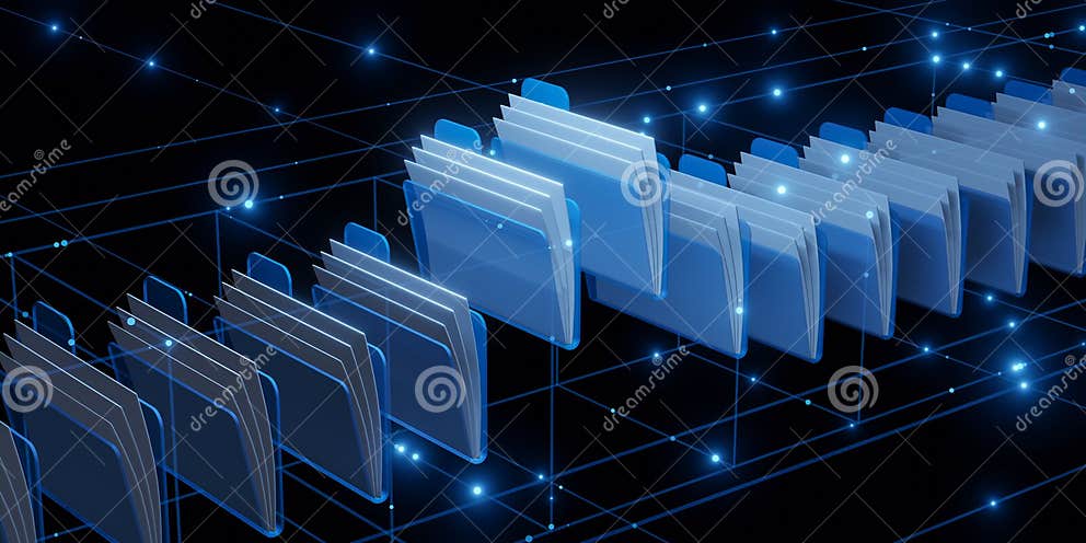 Digital File Folders in Futuristic Virtual Network Stock Illustration ...