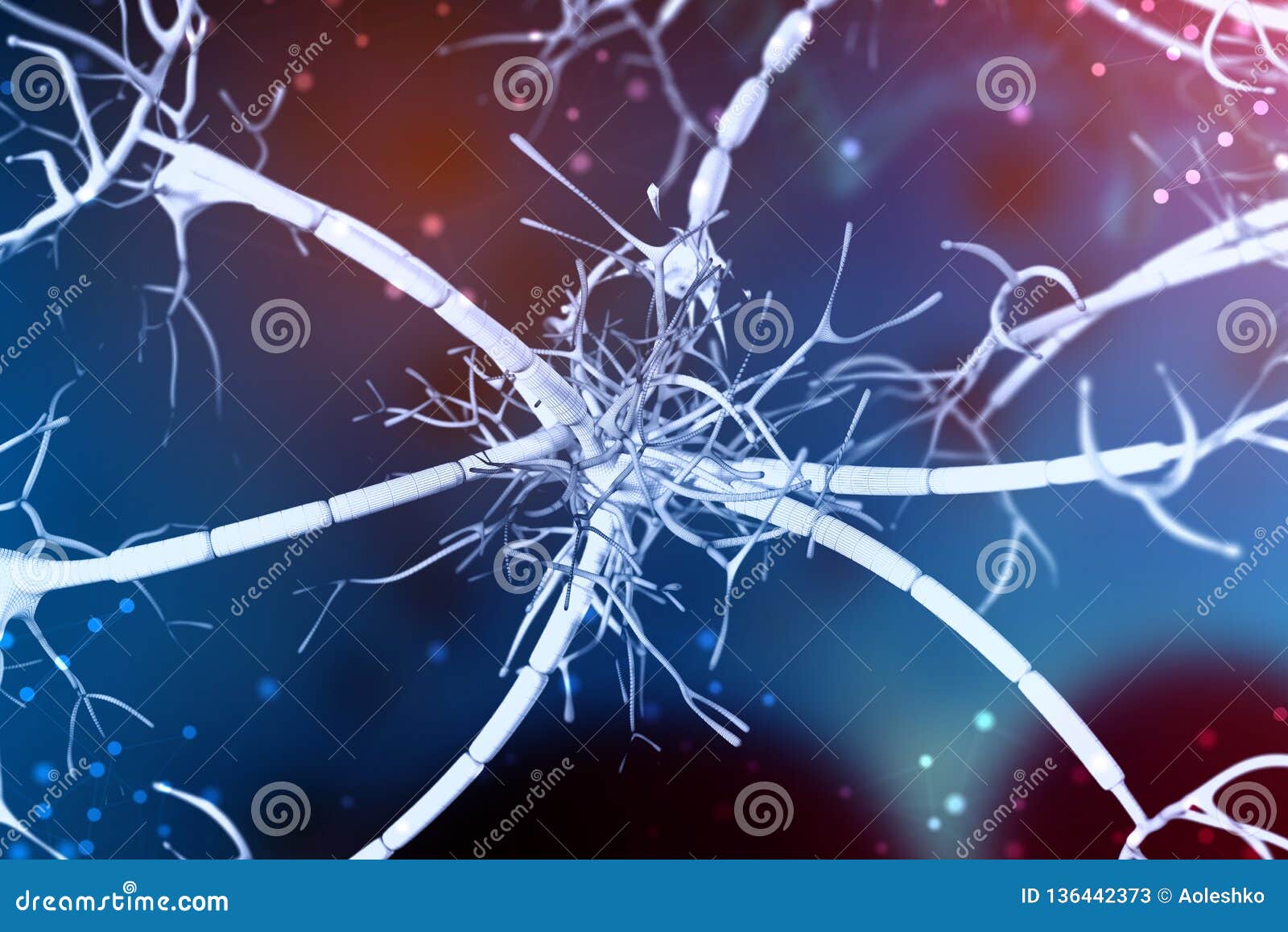 3d Illustration of a Digital Neuron and Neural Networks. Artificial ...