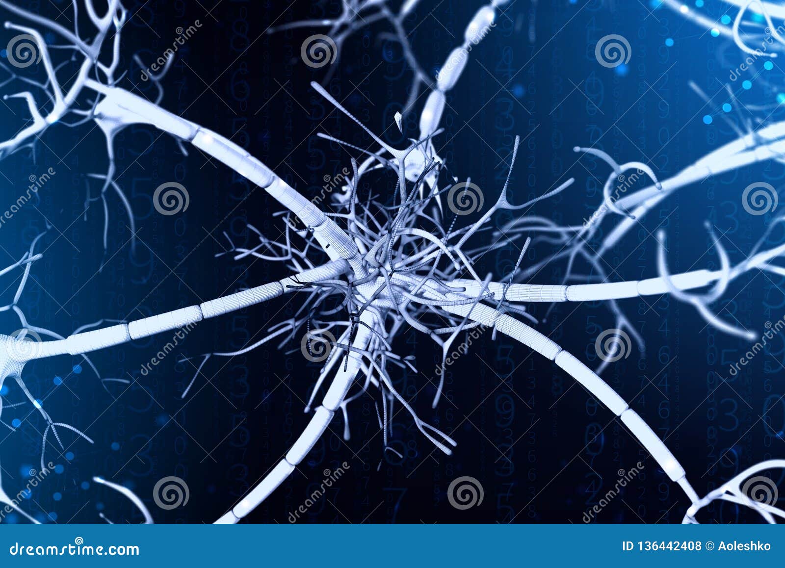 3d Illustration of a Digital Neuron and Neural Networks. Artificial ...