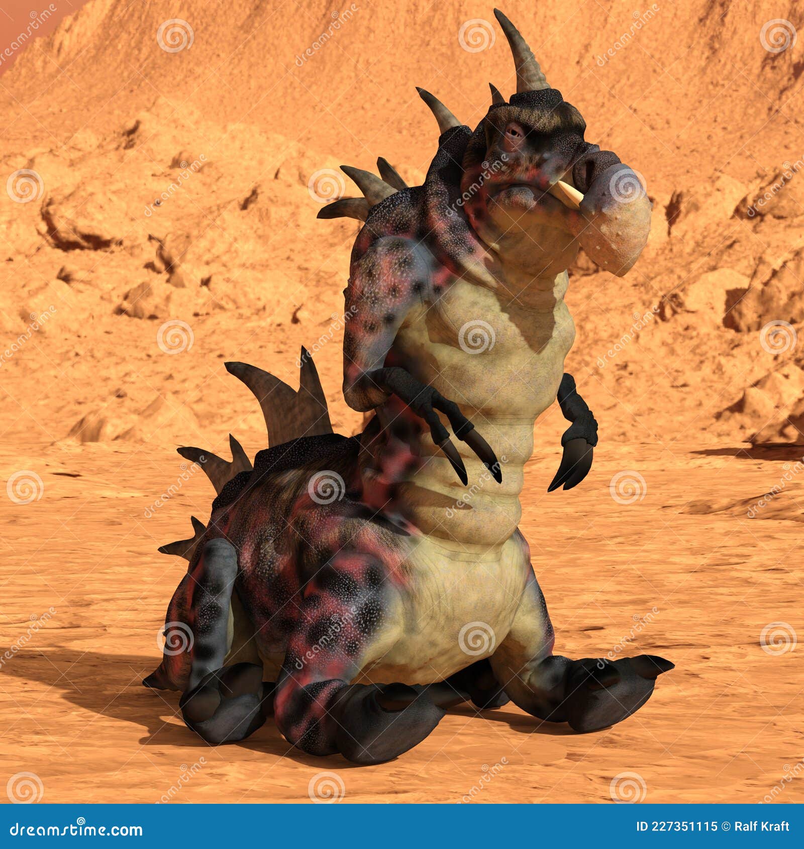3d-illustration of an Dinosaur Centipede Fantasy Creature in the Desert ...