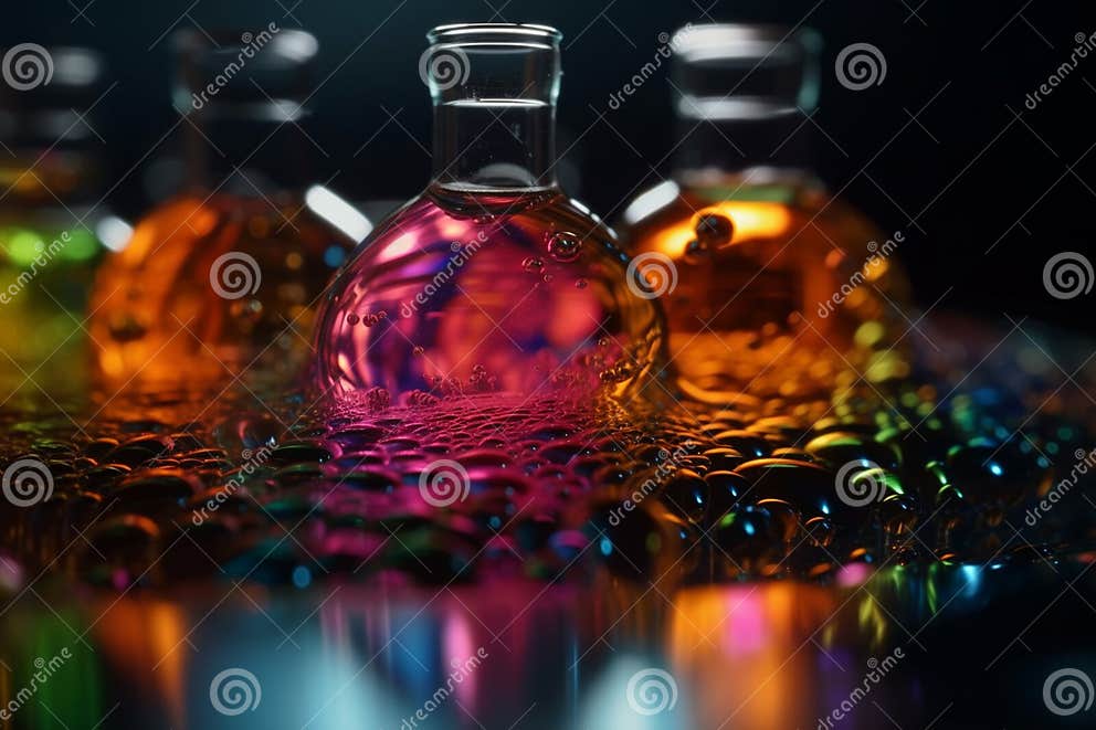3D Illustration of Dissolution Process in Glass Flask Stock ...