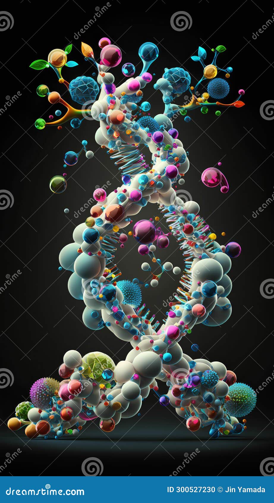 3d Illustration of DNA Helix Made of Colorful Molecules on Black ...