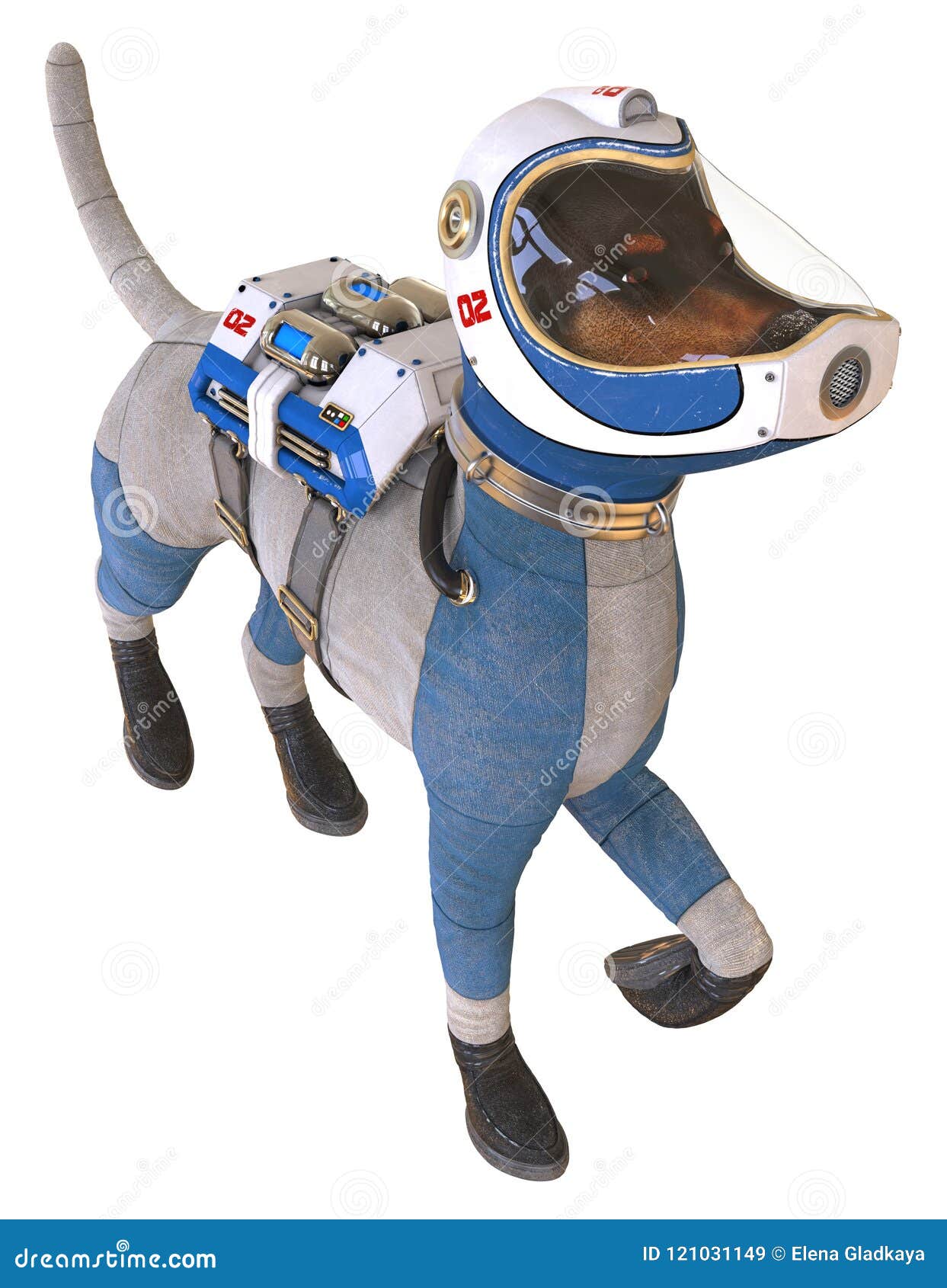 Dog in an Astronaut`s Space Suit. 3D Illustration Isolated on White ...