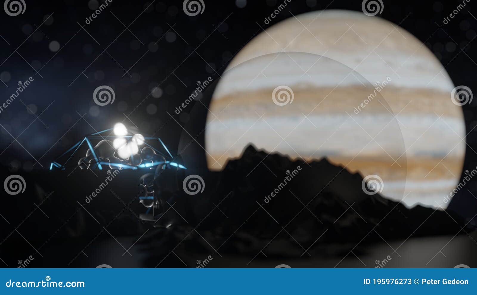 3d Illustration of Dome Outpost Orbiting Jupiter Outer Space Futuristic ...