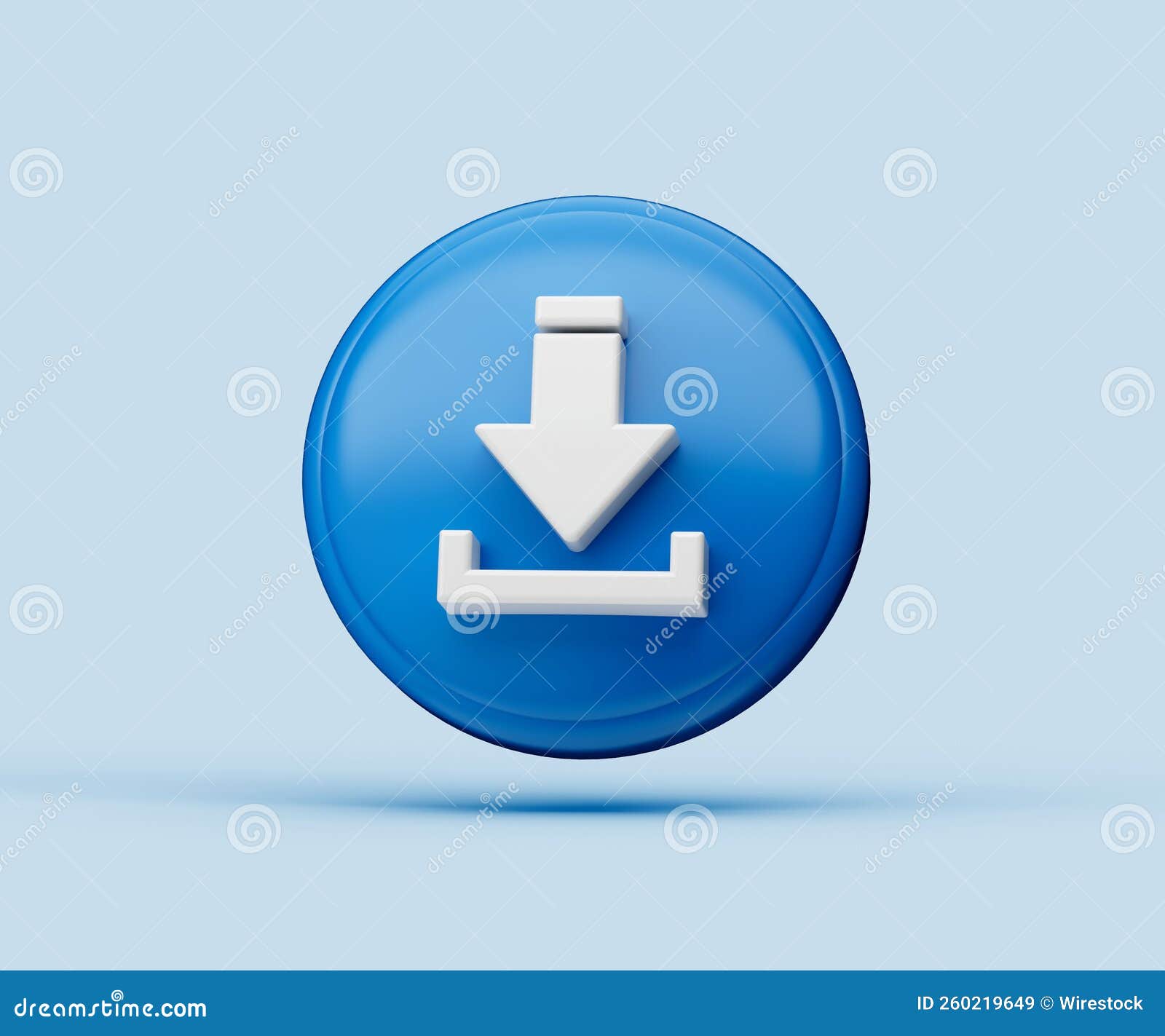 3D Illustration Download Button on Blue Background with Shadow Stock ...