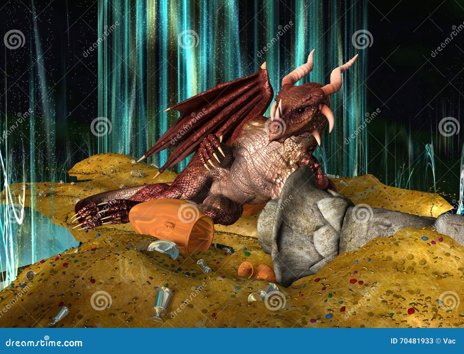 3D Illustration Dragon Treasure Stock Illustration - Illustration of ...