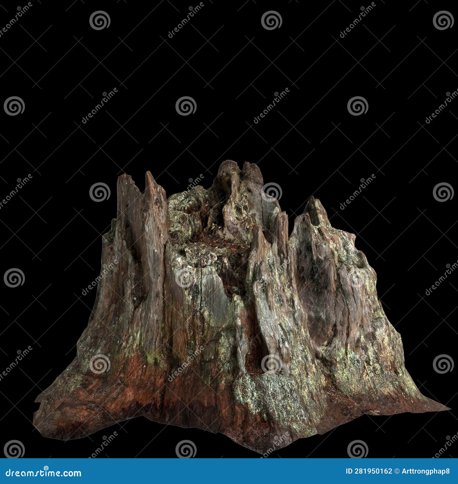 3d Illustration of Dry Tree Stump Isolated on Black Background Stock ...