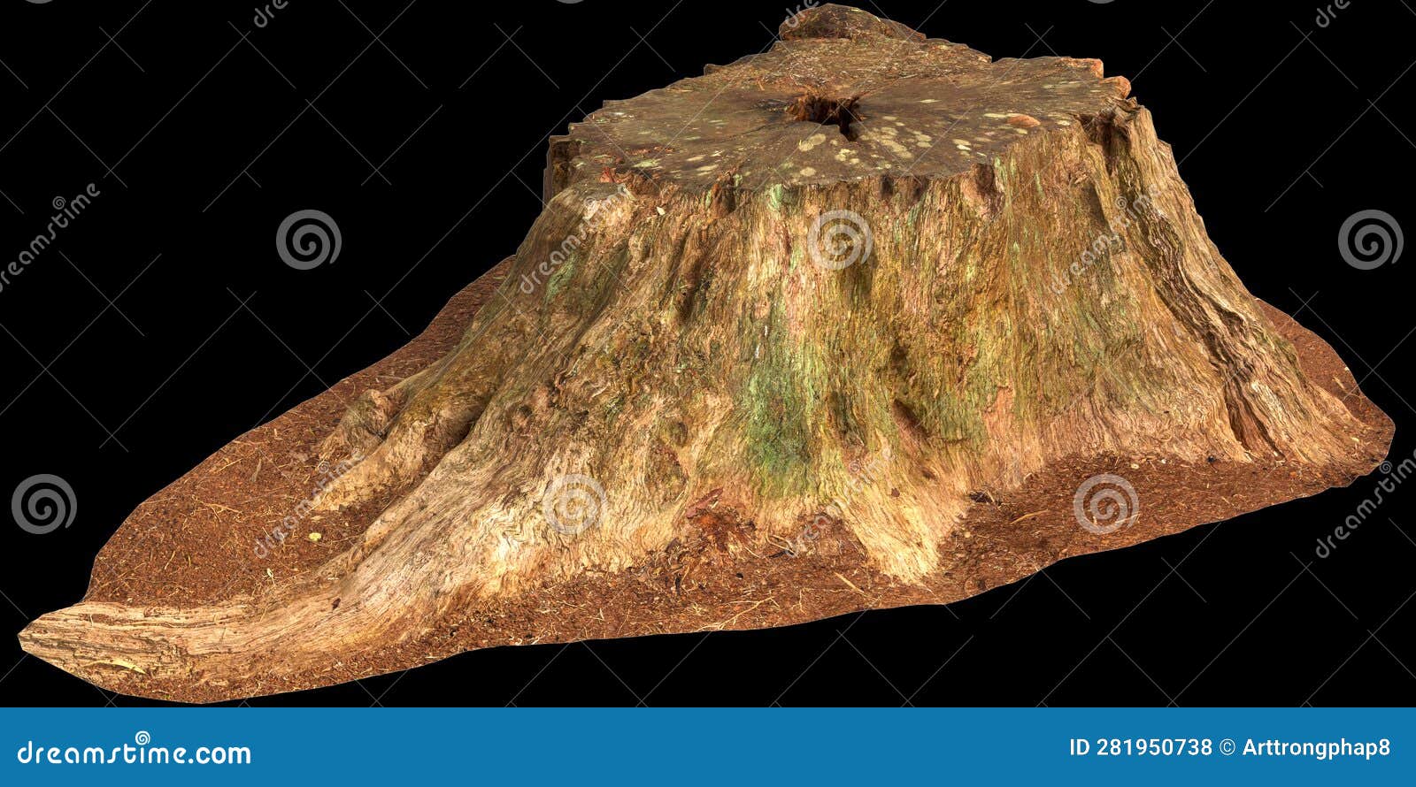 3d Illustration of Dry Tree Stump Isolated on Black Background Stock ...