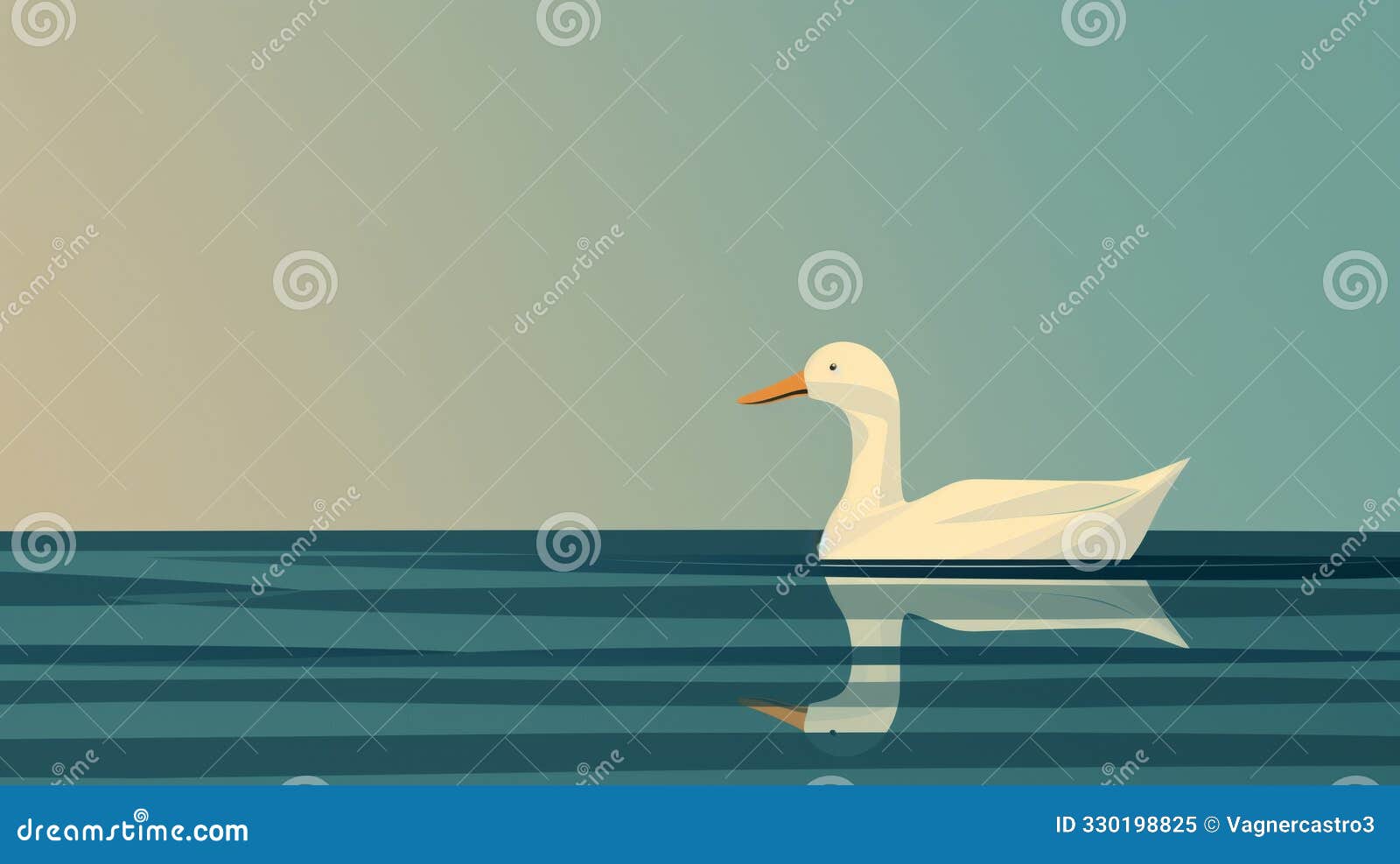 2D Illustration of a Duck Floating Peacefully in a Lake with Basic ...