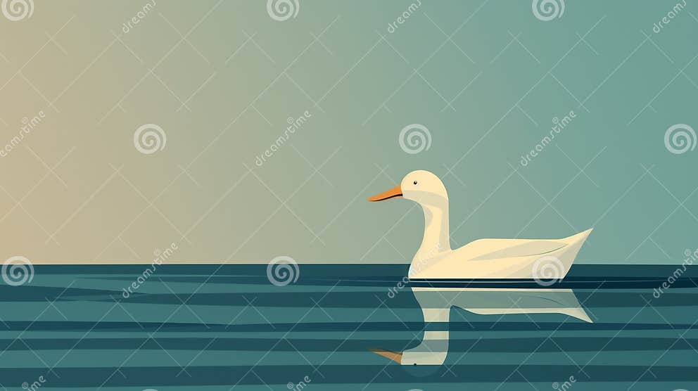 2D Illustration of a Duck Floating Peacefully in a Lake with Basic ...